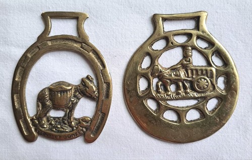 Lot 2 Horse Brasses Brass Donkey Equestrian Good Luck England Harness ...