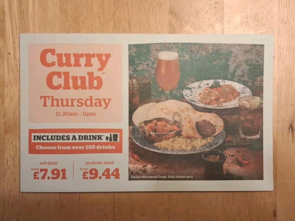 3 Special Wetherspoon Menus - Breakfast Menu, Curry Club and Steak Club ...