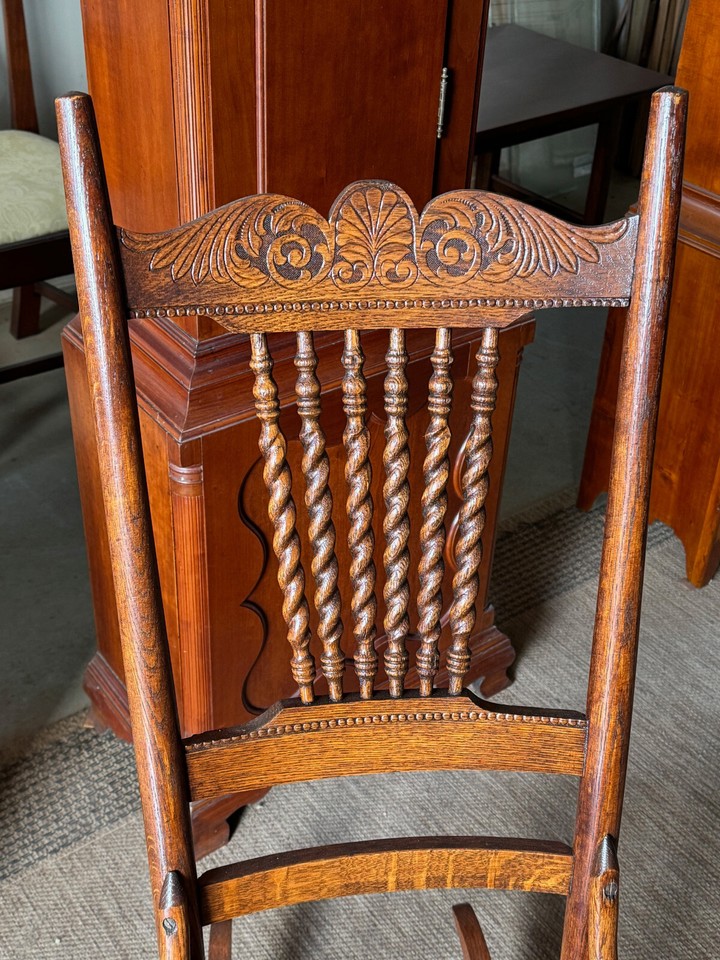 Antique Pressed Back Oak Rocking Chair with Barley Twist Spindles | eBay