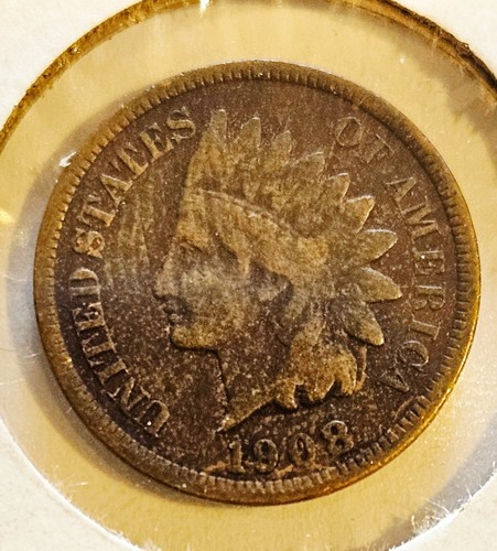 1908 Indian Head Penny Cent F/XF US Mint Coin 1c Free Shipping and ...