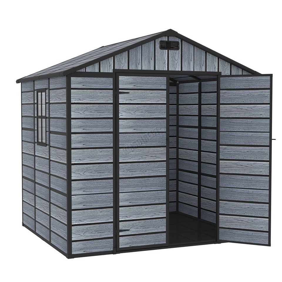 BIRCHTREE Plastic Garden Shed Wood Grain Outdoor Tool Storage Box ...