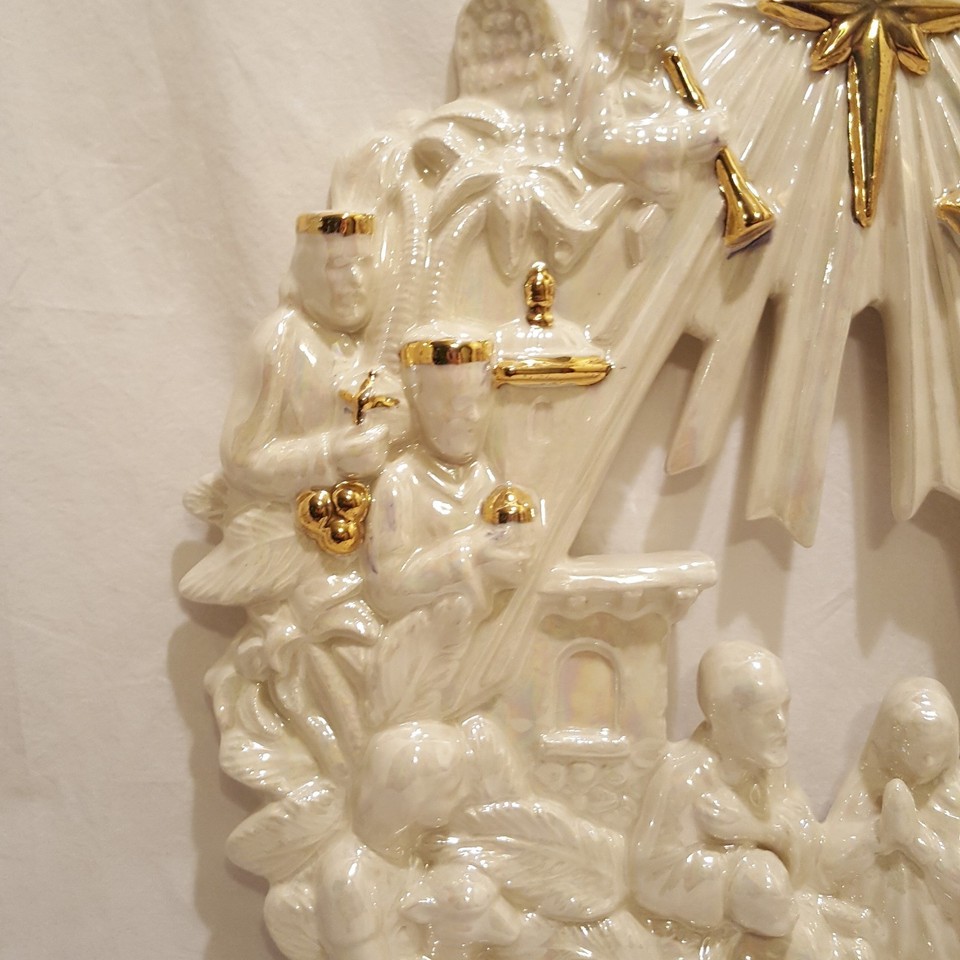 Nativity Christmas Wreath Hand Painted Baby Jesus Angels Wisemen Mary ...