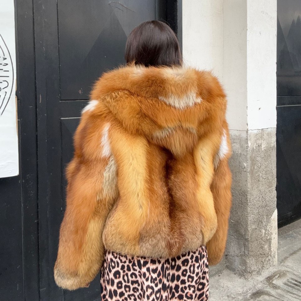 Luxury Women Whole Skin Real Fox Fur Hood Coat Winter Thick Natural Fur ...