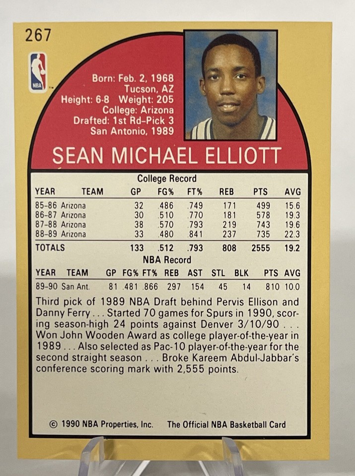 SEAN ELLIOTT ROOKIE CARD 1990-91 NBA HOOPS #267 San Antonio Spurs RC | eBay