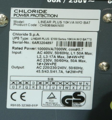 Chloride Linear Plus 10KVA - New cells - Single and 3 phase input - 12m ...