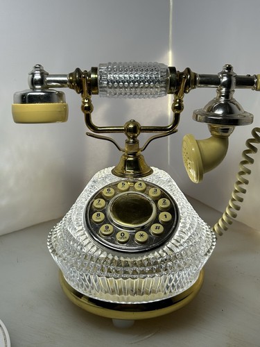 VTG French Style Crystal Rotary Phone W/ Push button Crystal- Brass ...