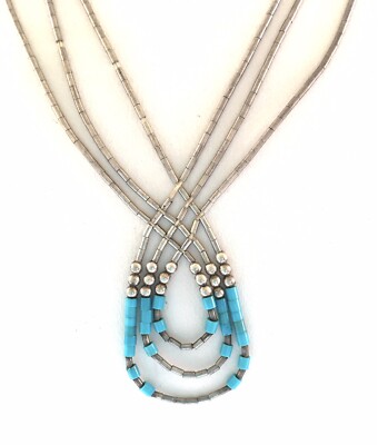 NATIVE AMERICAN LIQUID STERLING SILVER TURQUOISE THREE STRAND NECKLACE ...