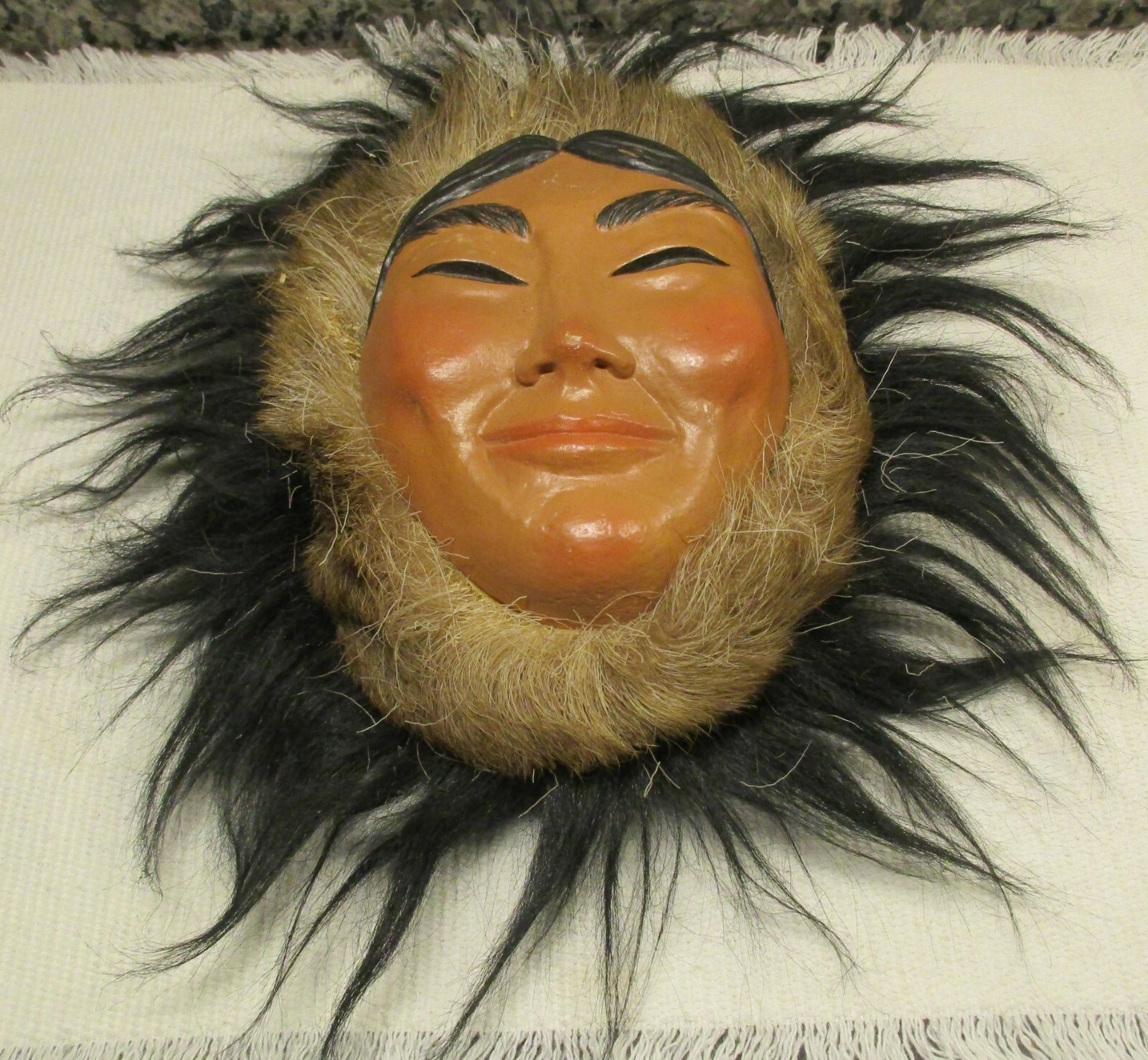 Vintage Inuit Ceramic Eskimo Face Mask w/Fur Trim Native American Arts ...
