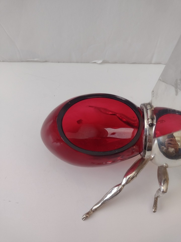 Mappin & Webb Silverplate Bee Honey Pot Ruby Glass Hinged Wings W11518 ...