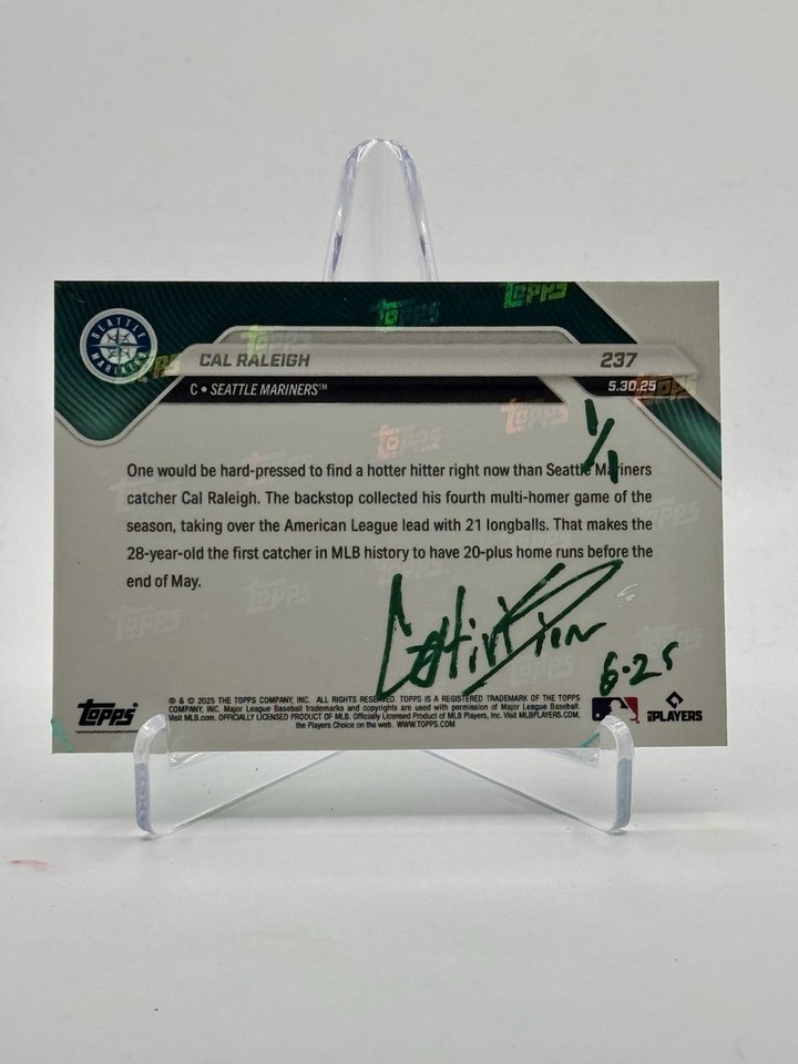 1/1 CUSTOM ART CARD 2025 MLB Topps Now #237 Cal Raleigh Seattle ...