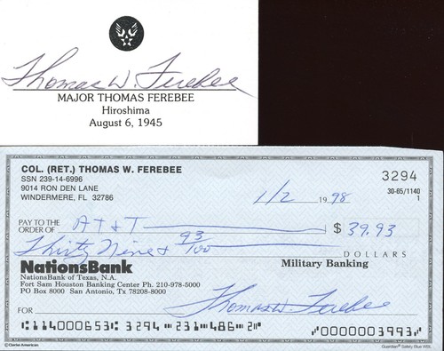 THOMAS FEREBEE BOMBRDIER ON ENOLA GAY. DS 1998 & S. CARD (RJ562) | eBay