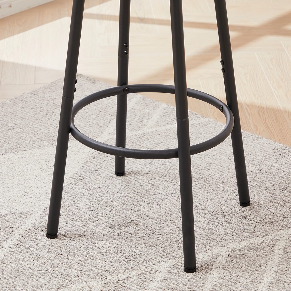 Rustic Brown Round Bar Stool Set with Backrest & Shelves | eBay