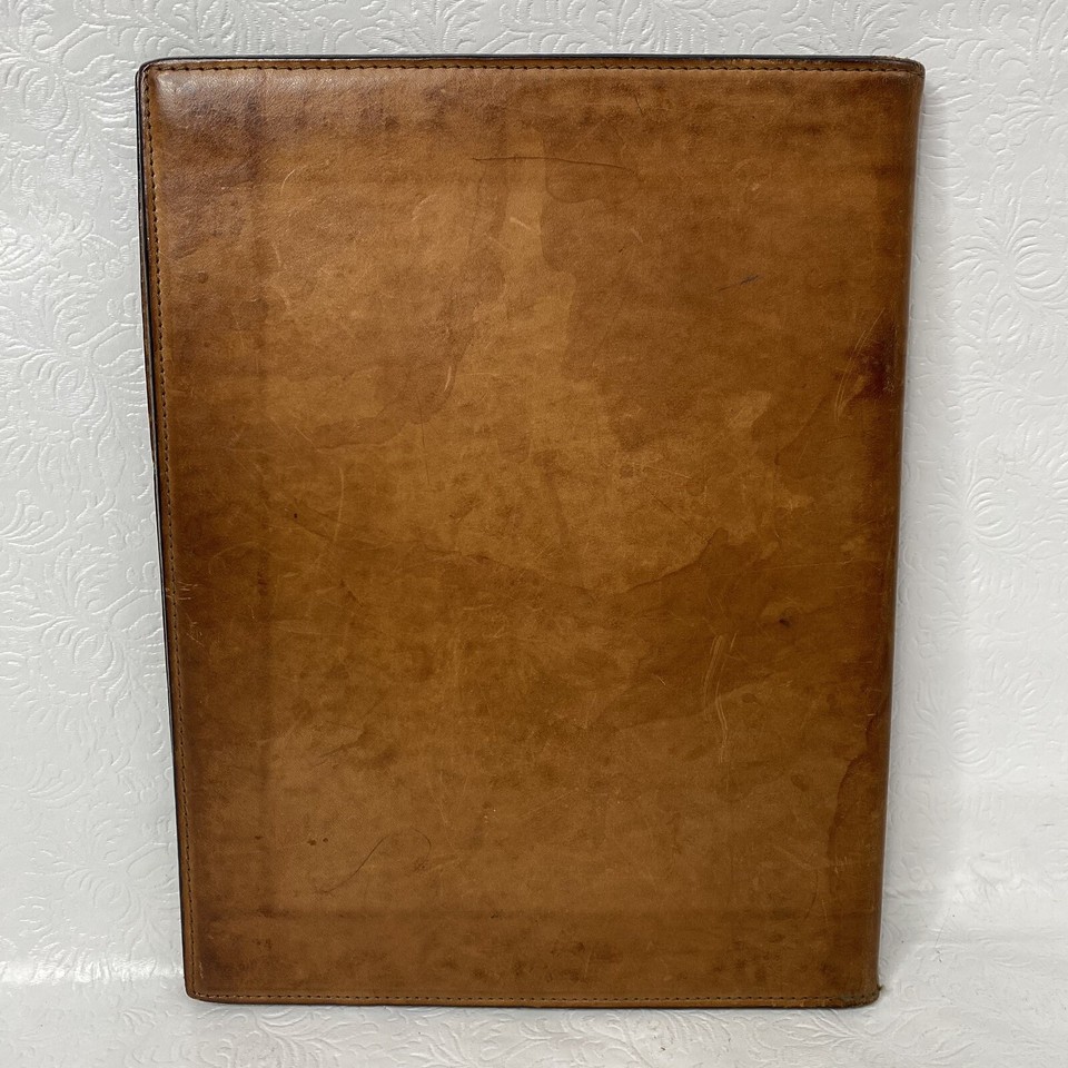 Vintage Coty WORN DISTRESSED Brown Leather Portfolio Padfolio 9.5x12 ...