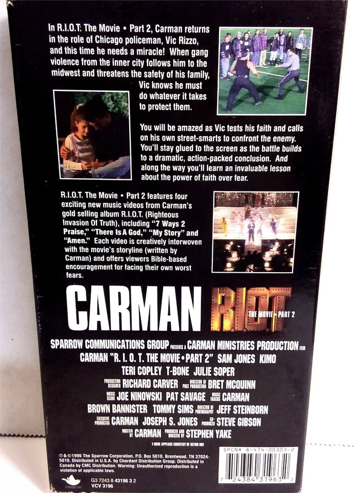 CARMAN - RIOT The Movie Part 2, VHS With 4 Music Videos 1996 Sparrow ...