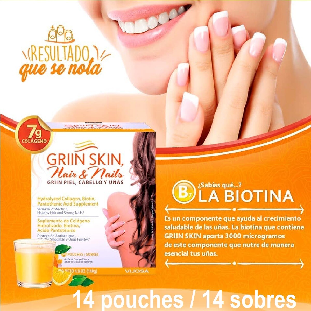 1 Griin Skin 7,000mg 14 pounches Biotin Hydrolized Collagen Hair and ...