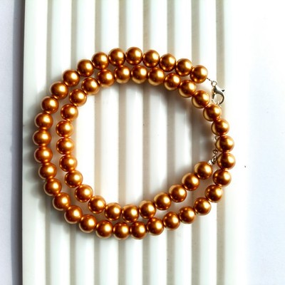 Golden White Shell Pearl Necklace, High Quality Smooth Round Pearls ...