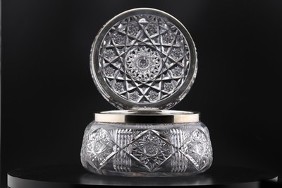 ABP C. F. Monroe Cut Glass Box, 8" dia and Heavy. Cut in the Loyal ...