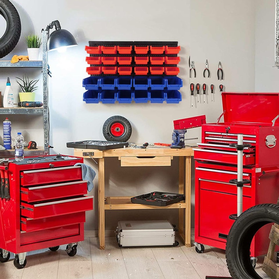 30 Hole Plastic Bins Wall Mount Storage Garage Tools Small Parts ...