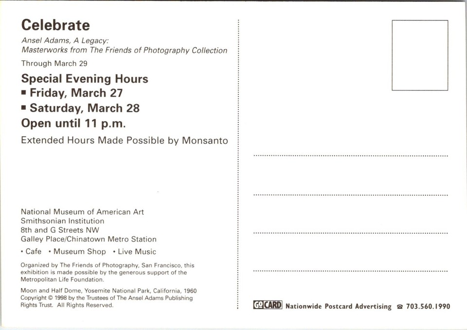 Ansel Adams Celebration National Museum Art Advertisement Postcard C200 | eBay