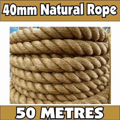 50m Natural Fibre Hemp Sisal Rope 40mm Manila Jute heavy duty garden ...