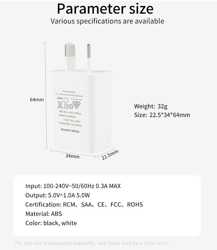 5V 1A Single-Port Adapter SAA RCM Certified AU Plug USB Wall Charger | eBay