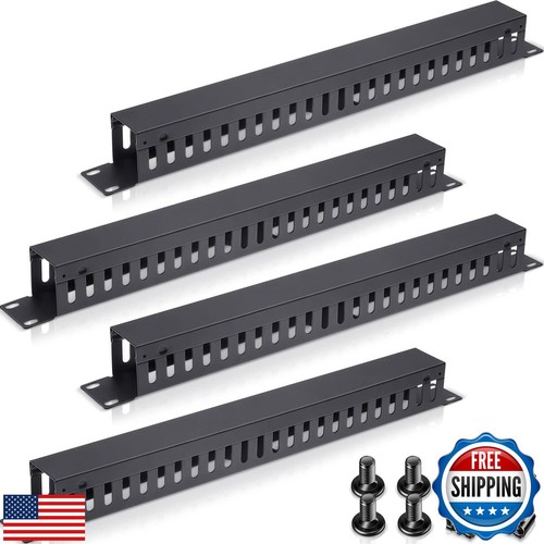 4 Pack 1U 19 Inch Cable Manager 24 Slot Horizontal Rack Mount Wire ...