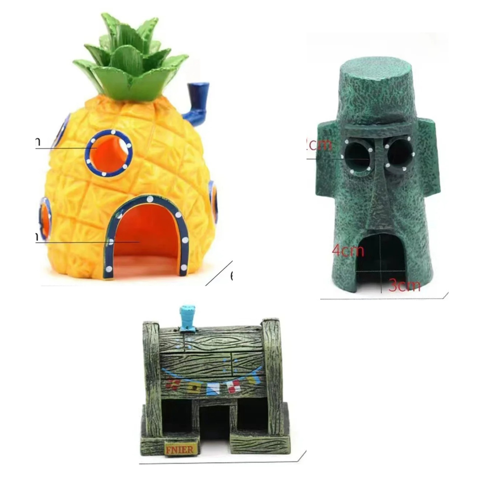 Aquarium Ornament Fish Tank Decoration Pineapple House Squidward Craft ...