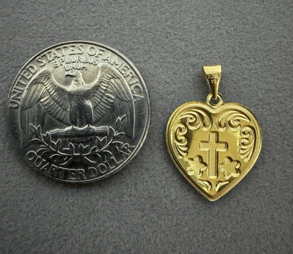 REAL 18k Gold Religious Pendants Charms S-M Cross, Mary-and-son, Heart ...