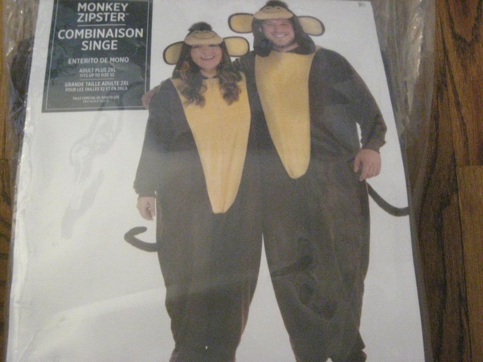 Monkey Zipster Zip Up One Piece Costume Size Adult Plus 2XL New ...