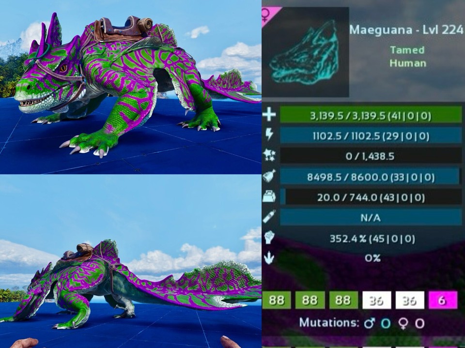 ark survival ascended pve Maeguana Level 224 Max Tamed Event Color ...