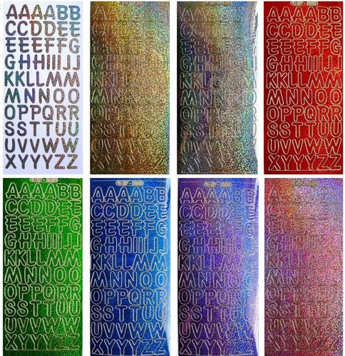 HOLOGRAPHIC LETTERS Peel Off Stickers 18mm Metallic Alphabet Card ...