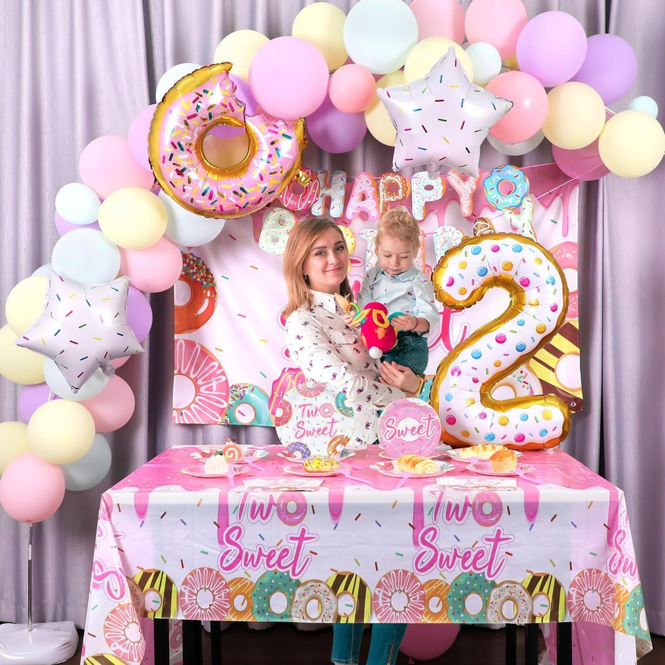 143Pcs Two Sweet Birthday Party Decorations Girls Donut tableware Set ...