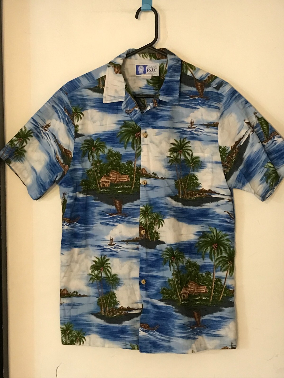 M Men's RJC LTD Vintage Blue Island Floral Cotton Hawaiian Shirt NEVER ...