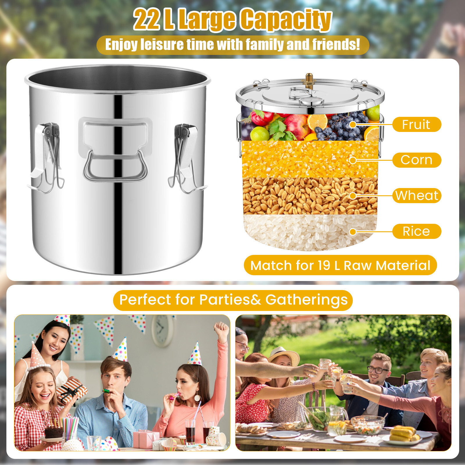 22 L Water Alcohol Distiller Stainless Steel Home Brewing Kit Whiskey ...