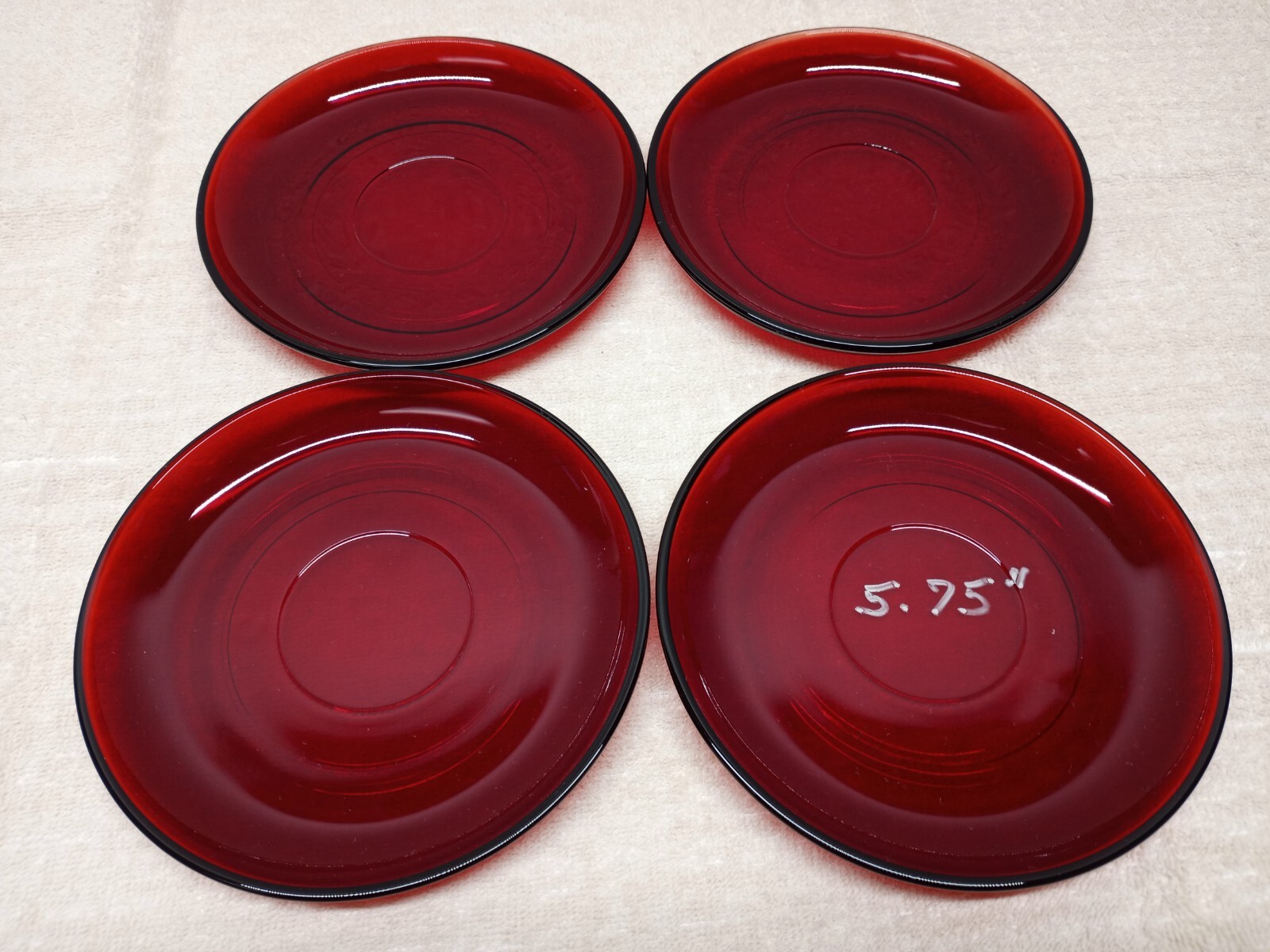 4 Vintage RUBY RED GLASS PLATES SAUCERS 5.75 in ROUND | eBay
