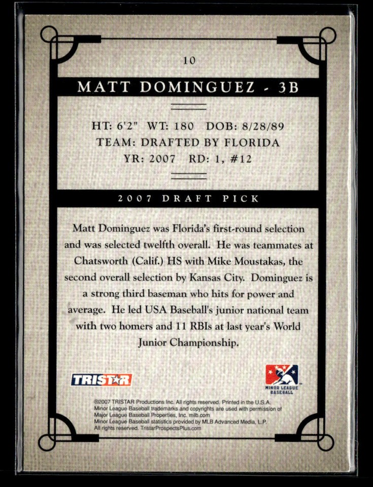 Matt Dominguez signed auto 2007 TriStar Prospects Plus #10 card | eBay