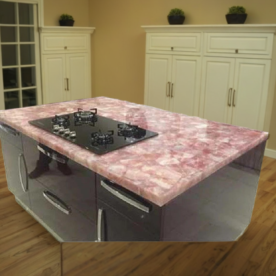 Rose quartz Countertop Island with Waterfall End Panels/quartz Accent ...