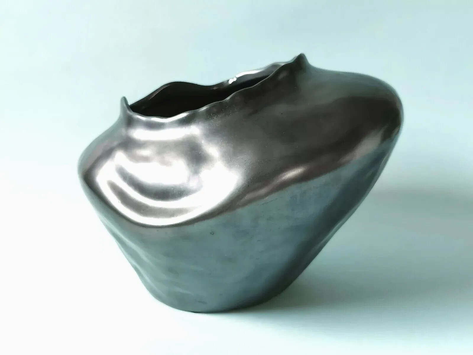 VINTAGE MODERNIST IRREGULAR PEBBLE SHAPE IKEBANA ? RAKU STUDIO POTTERY ...