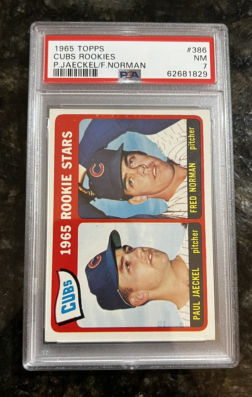 1965 Topps #386 Cubs Rookie Stars PSA 7 NM Paul Jaeckel Fred Norman RC ...