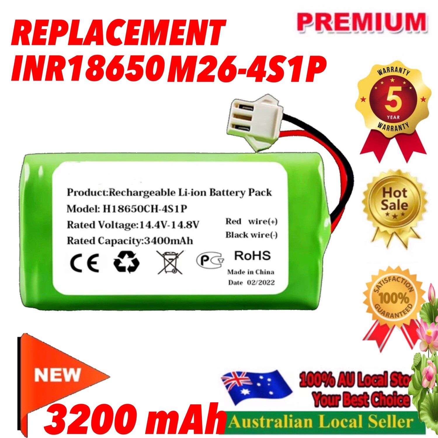 5000mAh INR18650 M26-4S1P Battery For DEXP MMB-300, Neatsvor X500, X520 ...