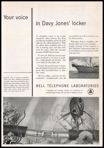 1951 Bell Telephone Submarine Cables Key West Havana Davy Jones Locker ...