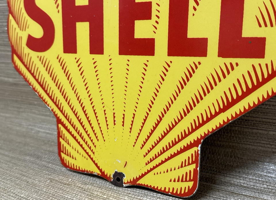 VINTAGE SHELL GASOLINE PORCELAIN SIGN GAS STATION PUMP PLATE MOTOR OIL ...