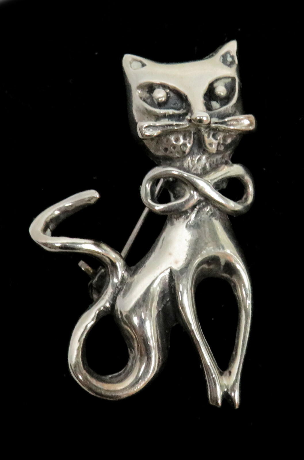 VINTAGE STERLING SILVER STYLIZED HOUSE CAT PIN BACK B… - Gem