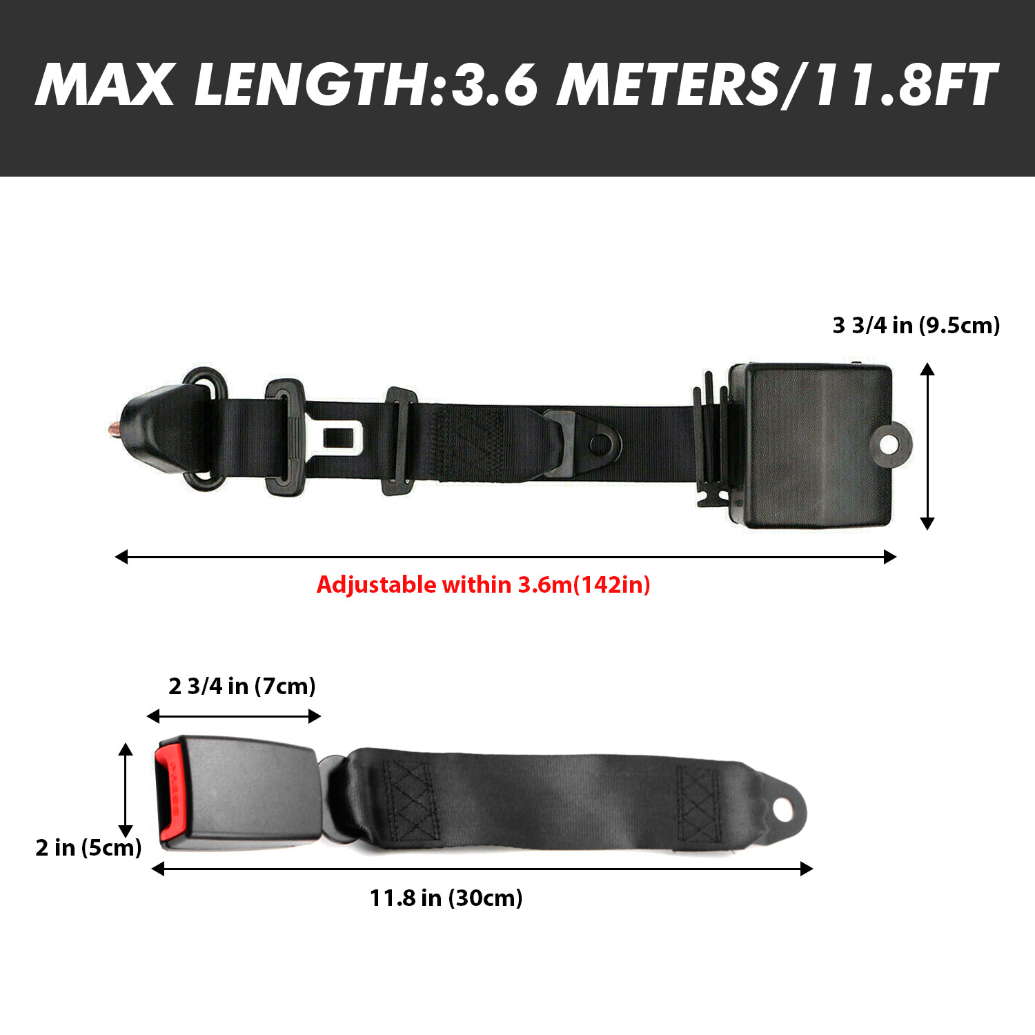 2 Set Adjustable Universal 3 Point Retractable Car Seat Belt Lap ...