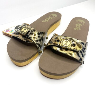 NEW Flogg Melanie Sandals Animal Print Wooden Platform Slides Retro Y2K ...