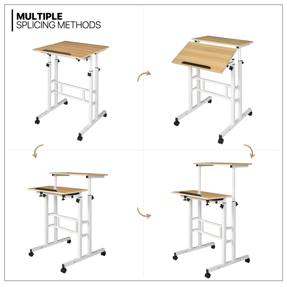 Rolling Laptop Desk Adjustable Height Computer Table Stand up Office ...