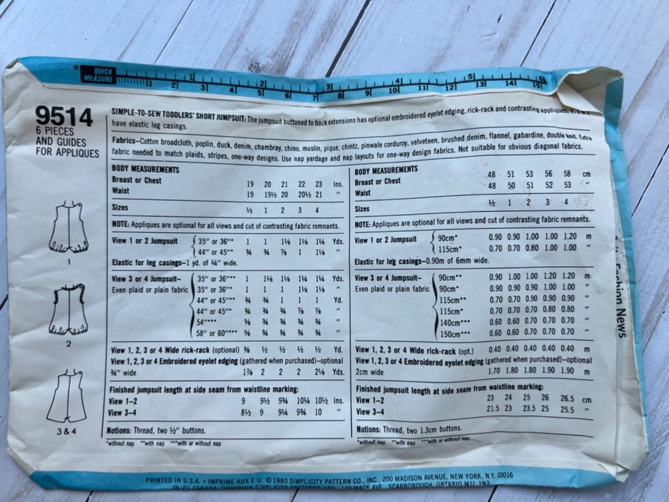 Vintage 1980 Simplicity Sewing Pattern Size 2 Toddler #9514 Jumpsuit ...