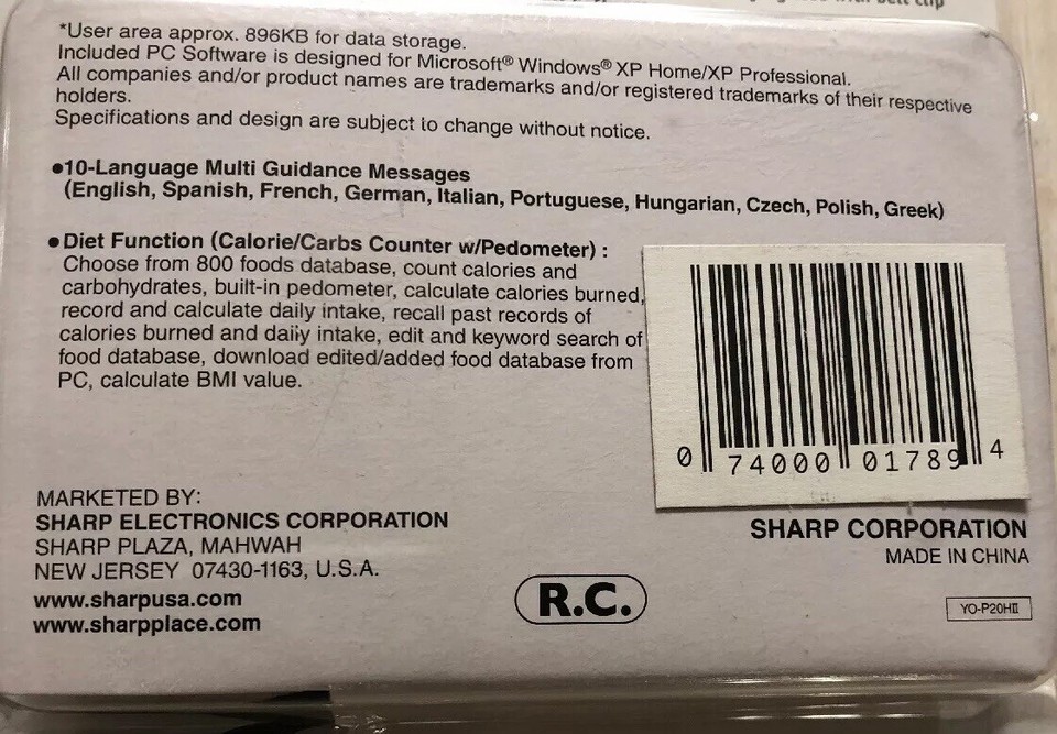 Sharp YOP20HII 1MB Electronic Personal Organizer Translator Nutrition ...