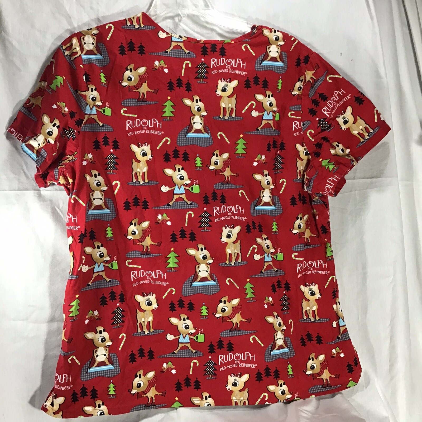Rudolph the Red Nosed Reindeer XL Christmas Scrub Shirt Top Peds ...