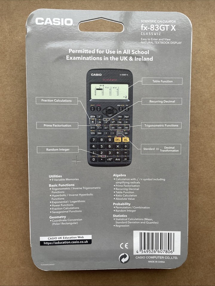 CASIO FX-83GTX Scientific Calculator UK Exam Approved GCSE- BRAND NEW ...